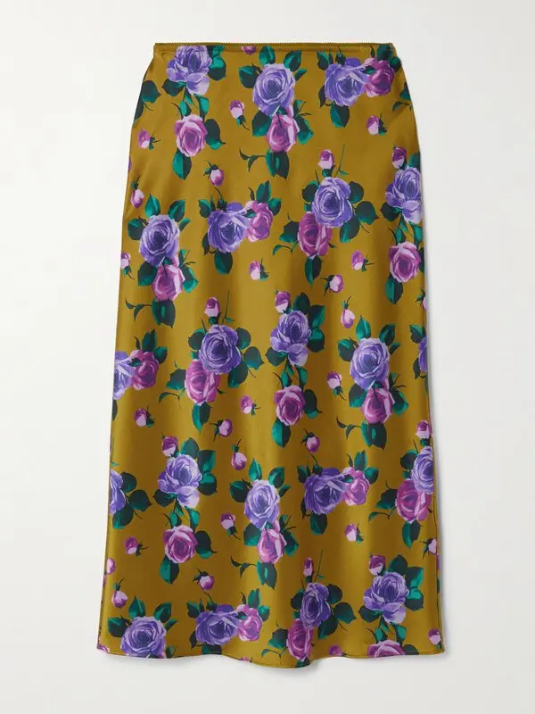Saint Laurent Floral-print Silk-satin Midi Skirt - Multi