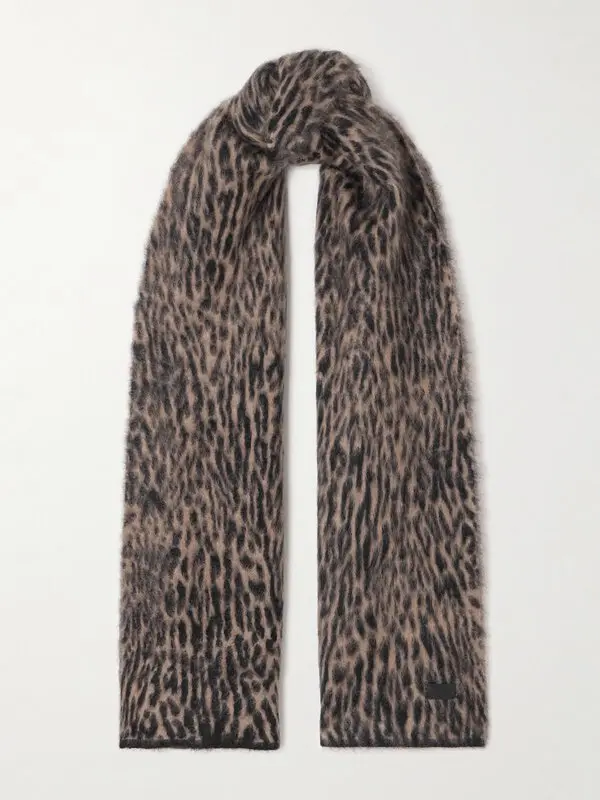 Saint Laurent Leopard-print Mohair-blend Scarf - Brown