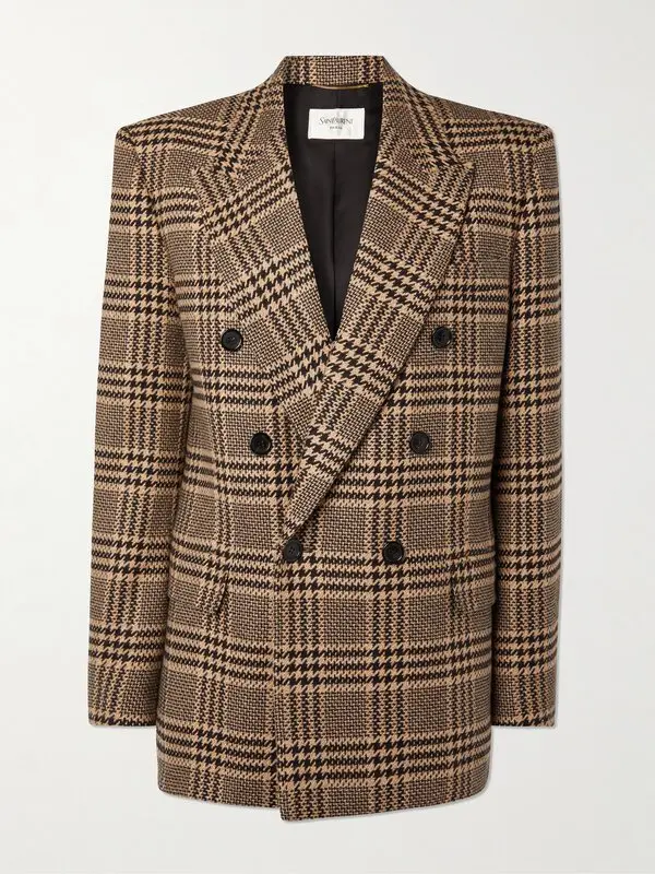 Saint Laurent Double-breasted Checked Silk And Cashmere-blend Blazer
