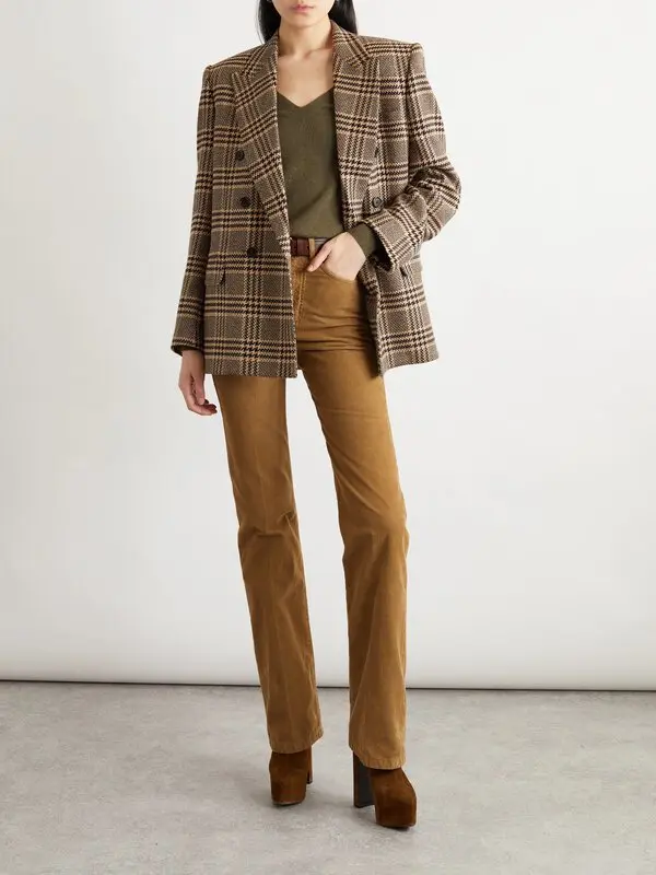 Saint Laurent Double-breasted Checked Silk And Cashmere-blend Blazer