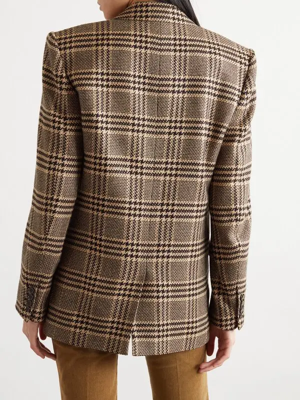 Saint Laurent Double-breasted Checked Silk And Cashmere-blend Blazer