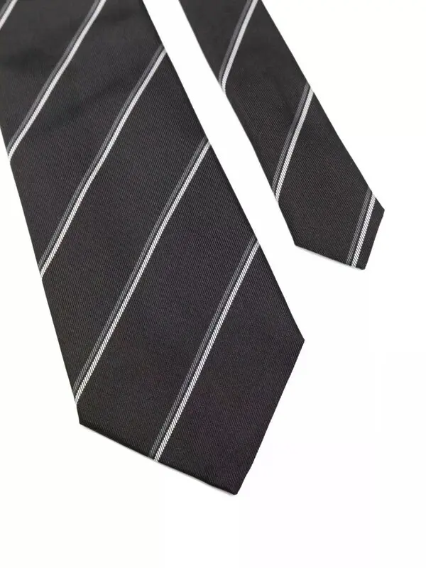 Saint Laurent Striped Silk Tie - Black