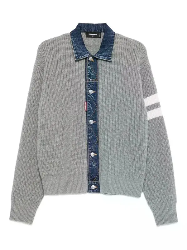 Dsquared2 Ribbed Knit Cardigan With Denim Panel