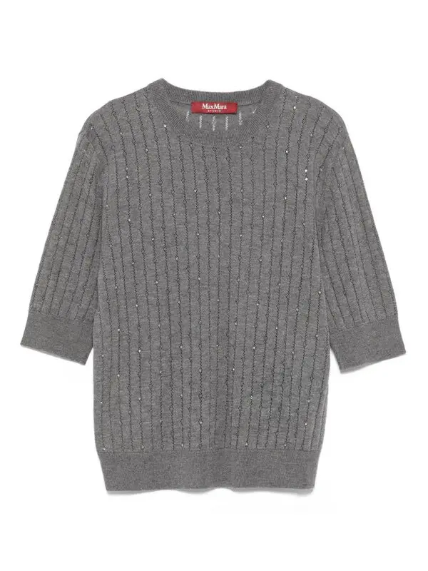 Max Mara Embellished Ribbed Knit Sweater