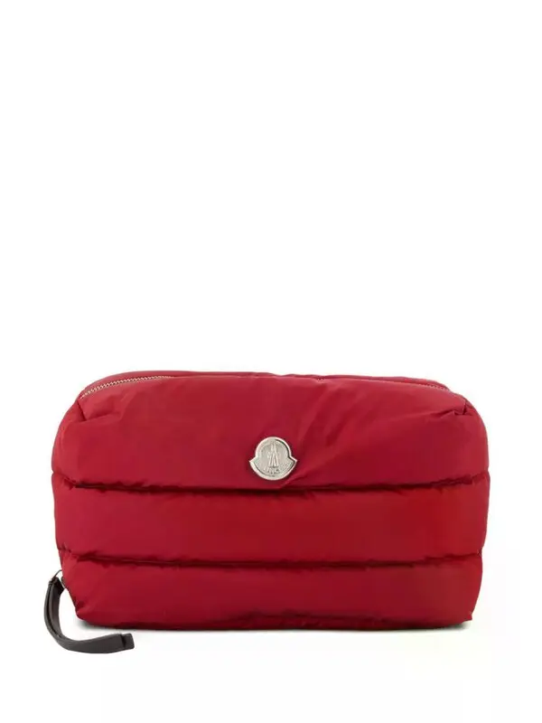 Moncler Quilted Beauty Case With Logo Plaque - Red