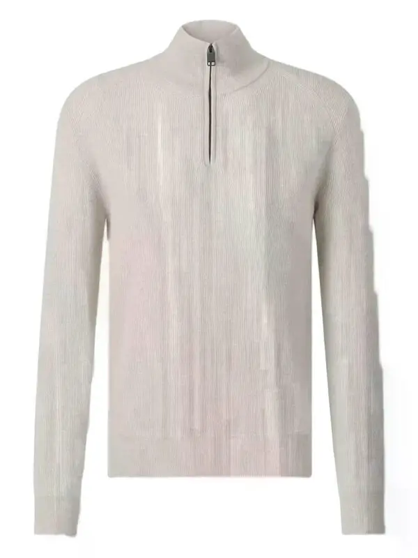 Brioni Ribbed Zip-neck Sweater - Neutrals