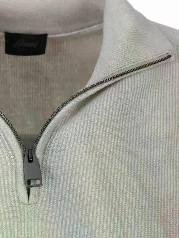 Brioni Ribbed Zip-neck Sweater - Neutrals