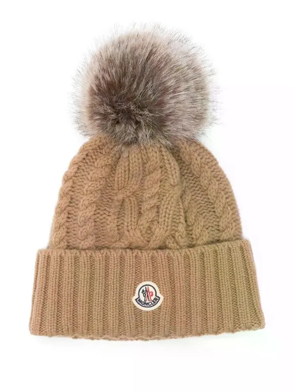 Moncler Cable-knit Pom-pom Beanie - Brown