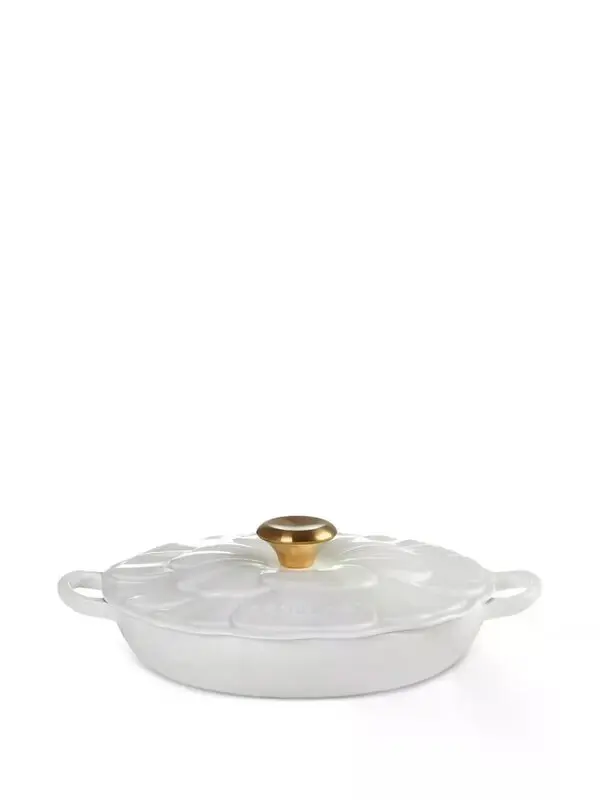 LE CREUSET Low Petal Gold-knob Casserole - White