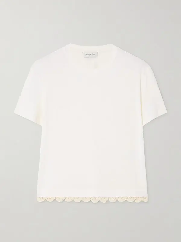 Magda Butrym Crochet-trimmed Cotton-jersey T-shirt - Neutrals