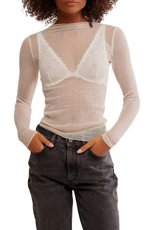 Free People Sheer Stitched Top - Ivory