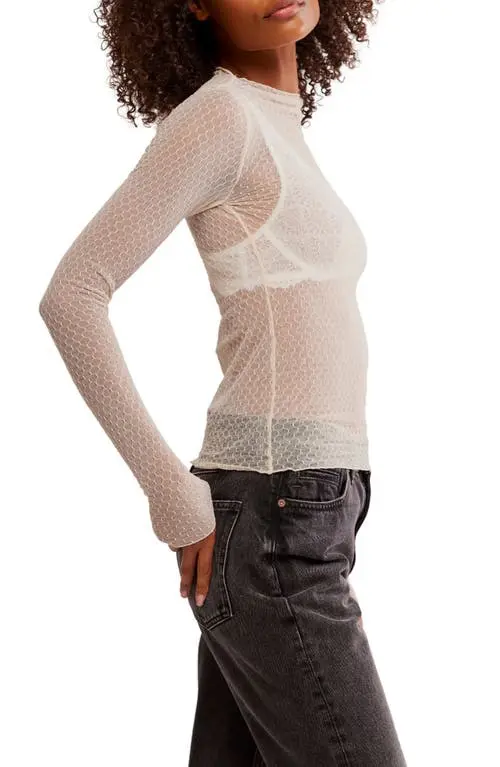 Free People Sheer Stitched Top - Ivory