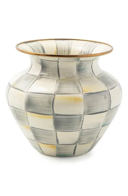 MACKENZIE-CHILDS Sterling Check Large Enameled Steel Vase - Grey/white