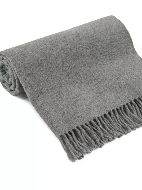 A.p.c. Embroidered-logo Fringed Scarf - Grey