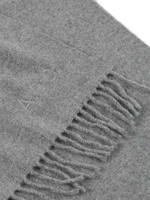 A.p.c. Embroidered-logo Fringed Scarf - Grey