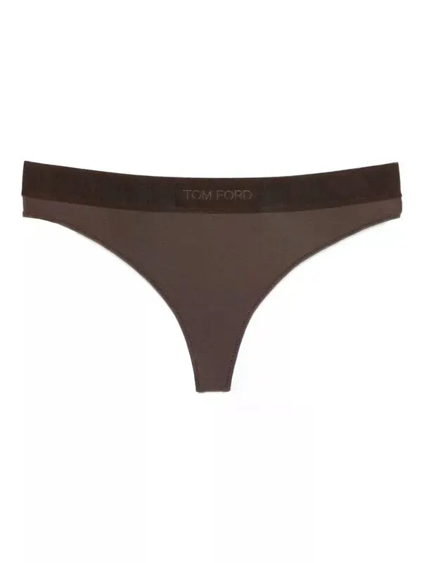 TOM FORD Logo-waistband Thong - Brown