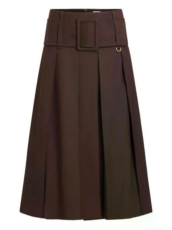 PATOU Belted Pleated Midi Skirt - Brown