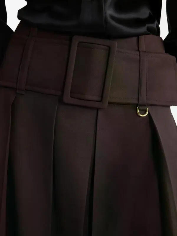 PATOU Belted Pleated Midi Skirt - Brown