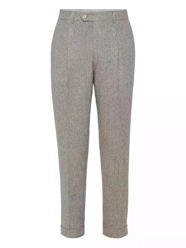 Brunello Cucinelli Pleated-front Check-pattern Trousers - Neutrals