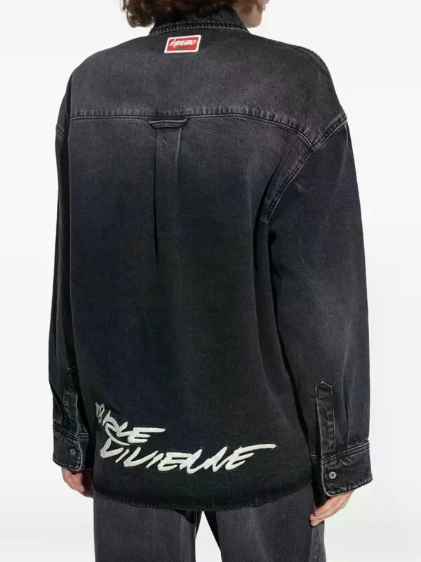 Kenzo Flower-embroidered Denim Shirt - Black