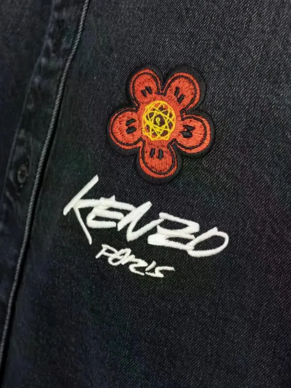 Kenzo Flower-embroidered Denim Shirt - Black