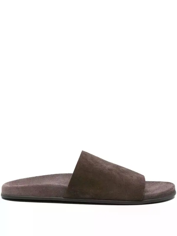 THE ROW Hugh Suede Slides - Brown
