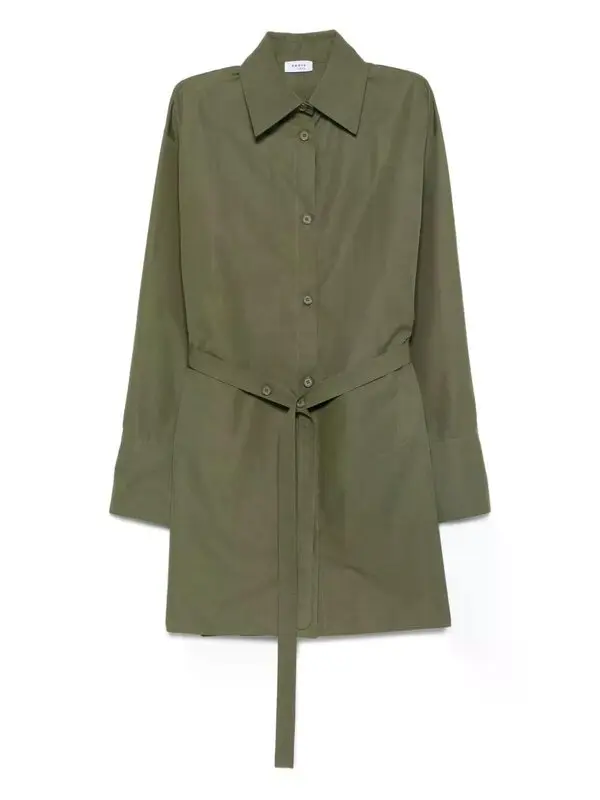 Akris Belted-Waist Mini Shirt Dress In Green - 15% Off | Editorialist
