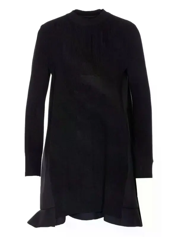 Sacai Knit-panel Ruffled Mini Dress