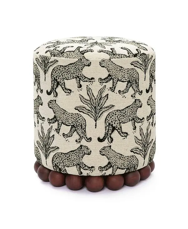 TOV FURNITURE Dex Leopard Jacquard Ottoman - Cream