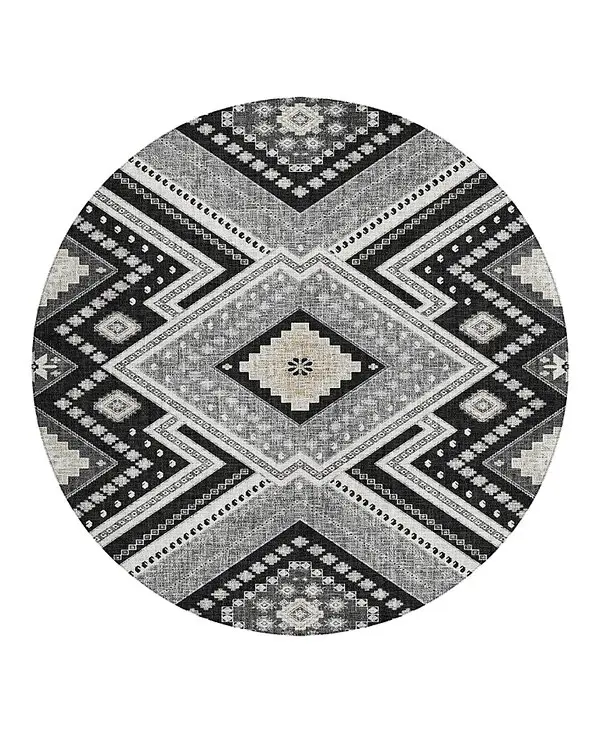 DALYN RUG COMPANY Dalyn Portico Washable Po5 Round Area Rug, 8' X 8 - Black