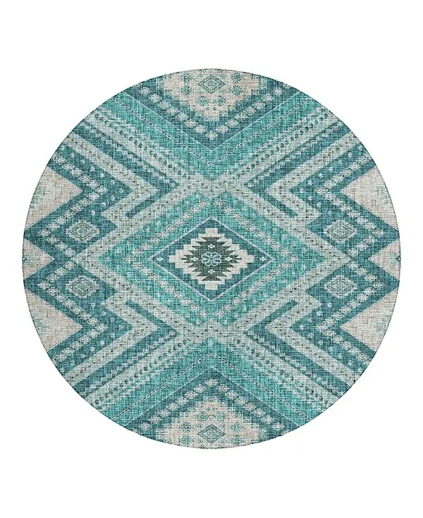 DALYN RUG COMPANY Dalyn Portico Washable Po5 Round Area Rug, 8' X 8 - Teal