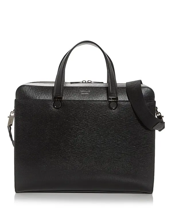 FERRAGAMO Gancini Leather Briefcase - Nero