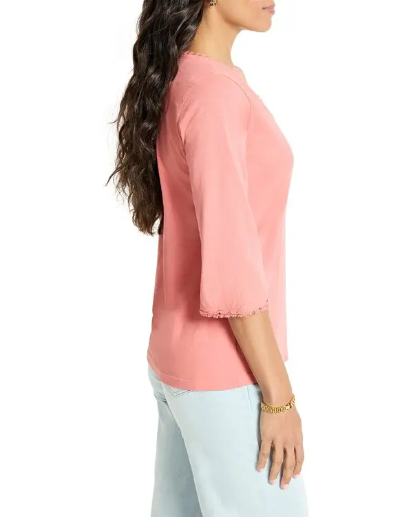 NIC+ZOE Fringe Trim 3/4 Sleeve Tee - Red Clay