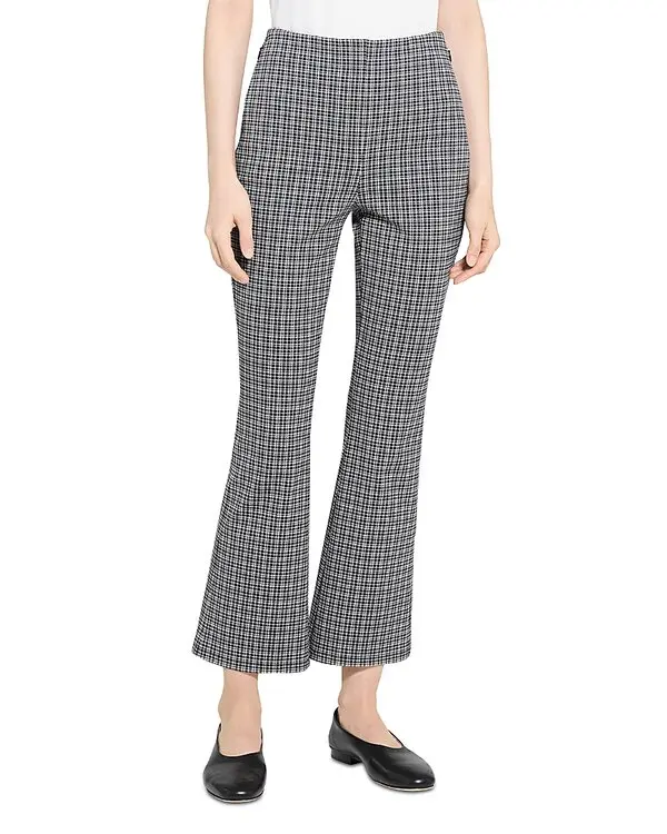 Theory Kick Flare Plaid Trousers - Almond Multi