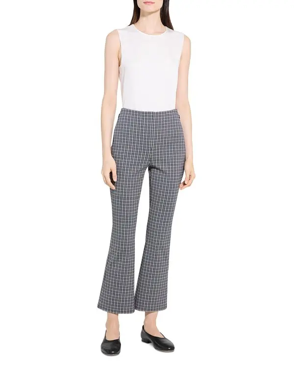 Theory Kick Flare Plaid Trousers - Almond Multi