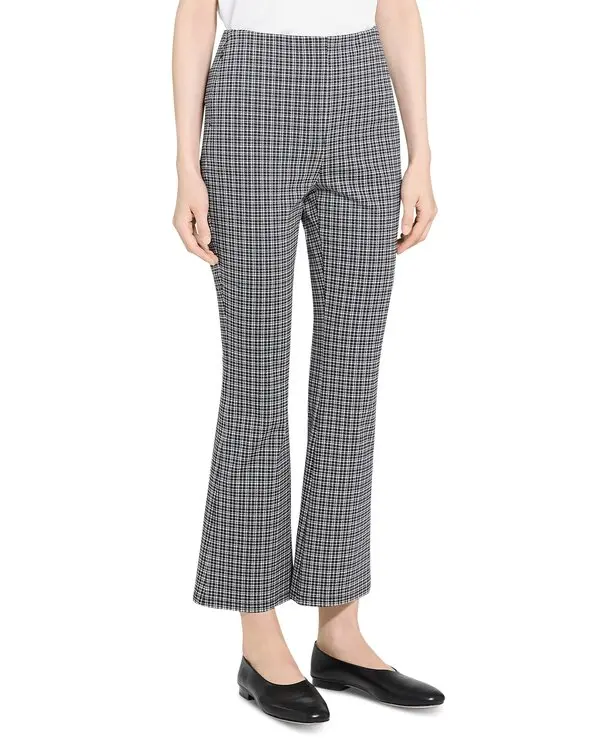 Theory Kick Flare Plaid Trousers - Almond Multi