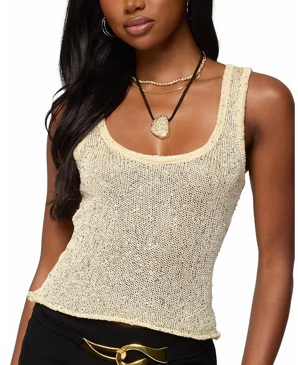 EDIKTED Eleora Sequin Knit Tank Top - Cream