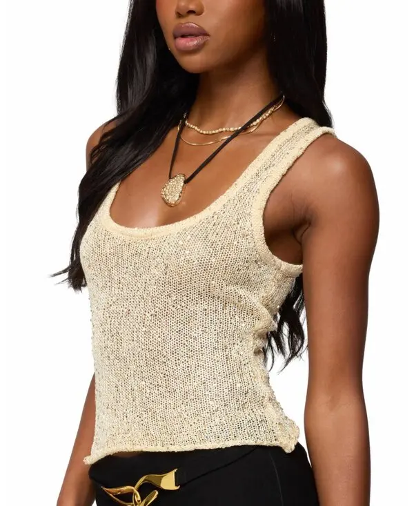EDIKTED Eleora Sequin Knit Tank Top - Cream
