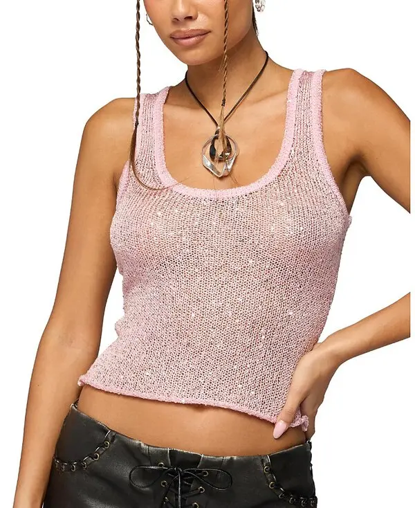 EDIKTED Eleora Sequin Knit Tank Top - Pink