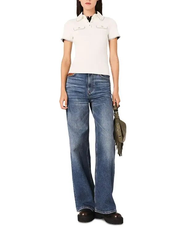 Maje Short Sleeve Polo Shirt - Ecru