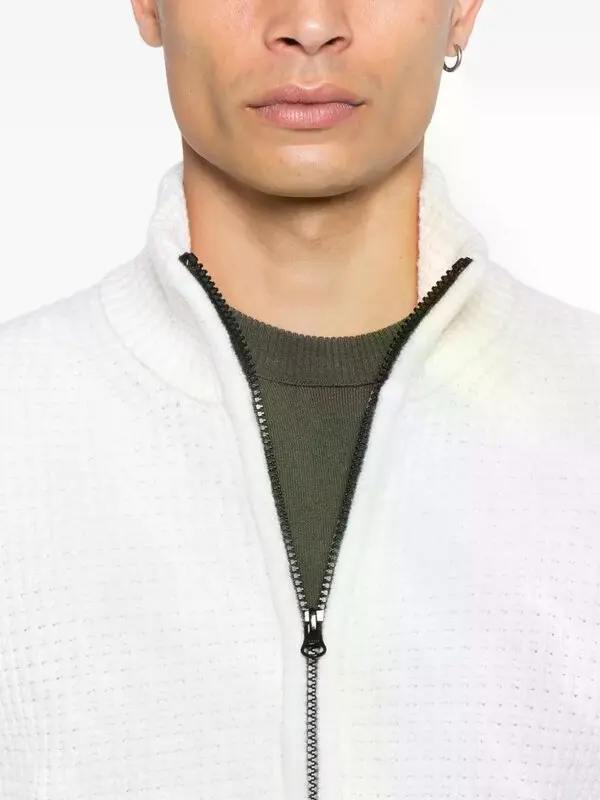 C.P. COMPANY Zip-front Waffle-knit Cardigan With Goggle Patch