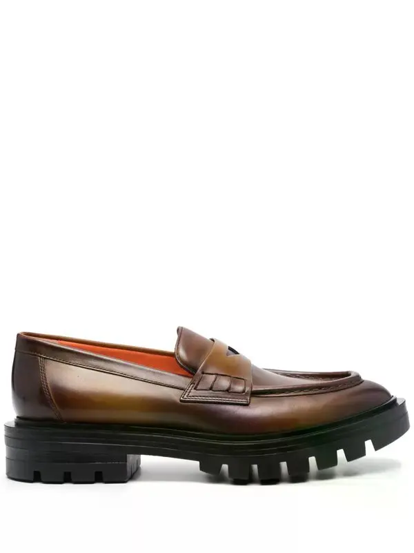 Santoni Leather Penny Loafers