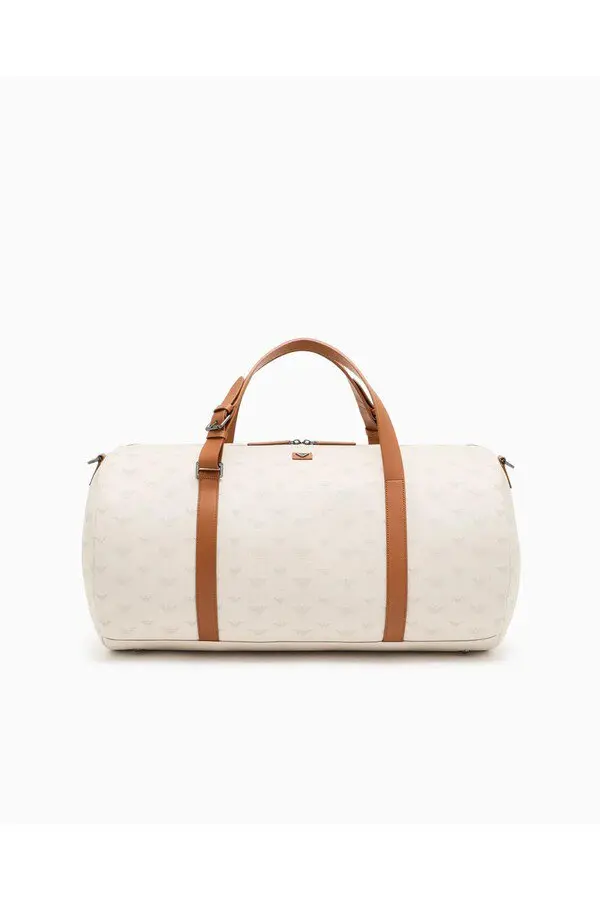 Emporio Armani All-over Eagle Canvas Weekend Bag - Beige