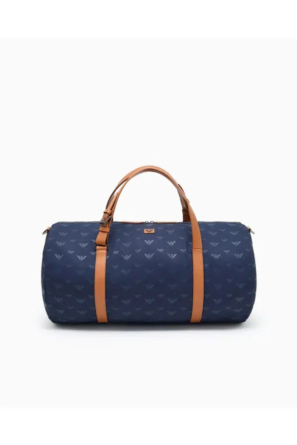 Emporio Armani All-over Eagle Canvas Weekend Bag - Navy