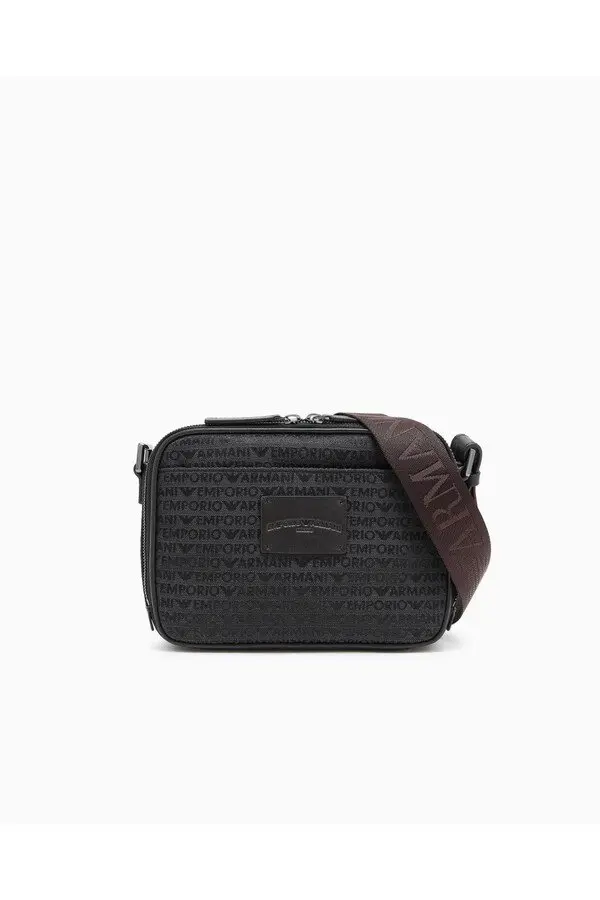Emporio Armani Monogram Jacquard Camera Case With Shoulder Strap - Grey