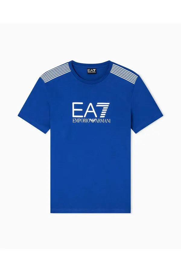 Emporio Armani Asv 7 Lines Cotton-blend Jersey Crew-neck T-shirt - Blue