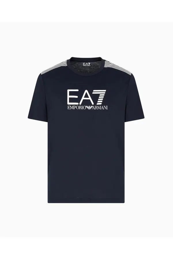 Emporio Armani Asv 7 Lines Cotton-blend Jersey Crew-neck T-shirt - Navy