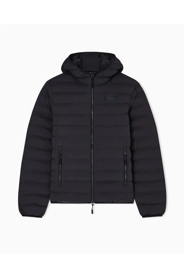 Emporio Armani Technical Fabric Padded Jacket With Hood - Black