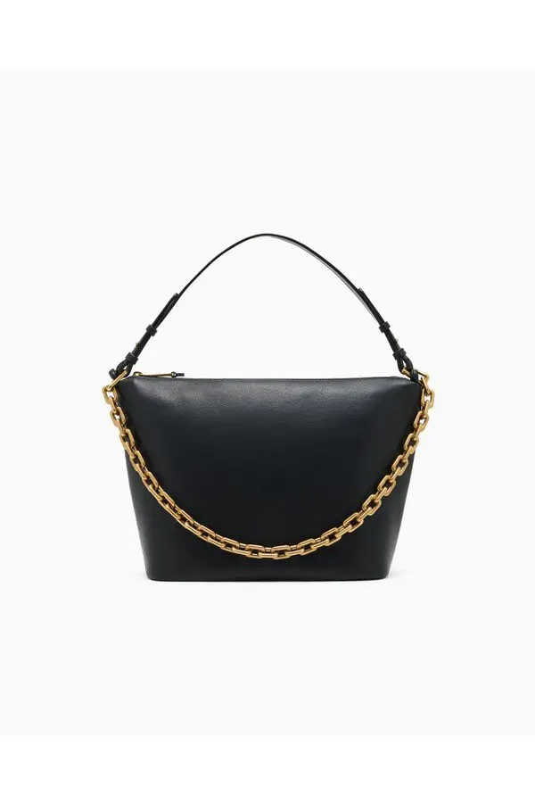 Emporio Armani Leather Hobo Bag With Chain Strap - Black