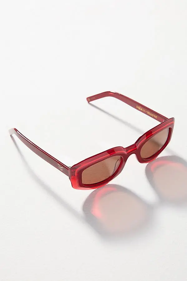 Maeve Curved Rectangular Colorblocked Polarized Sunglasses - Red Combo